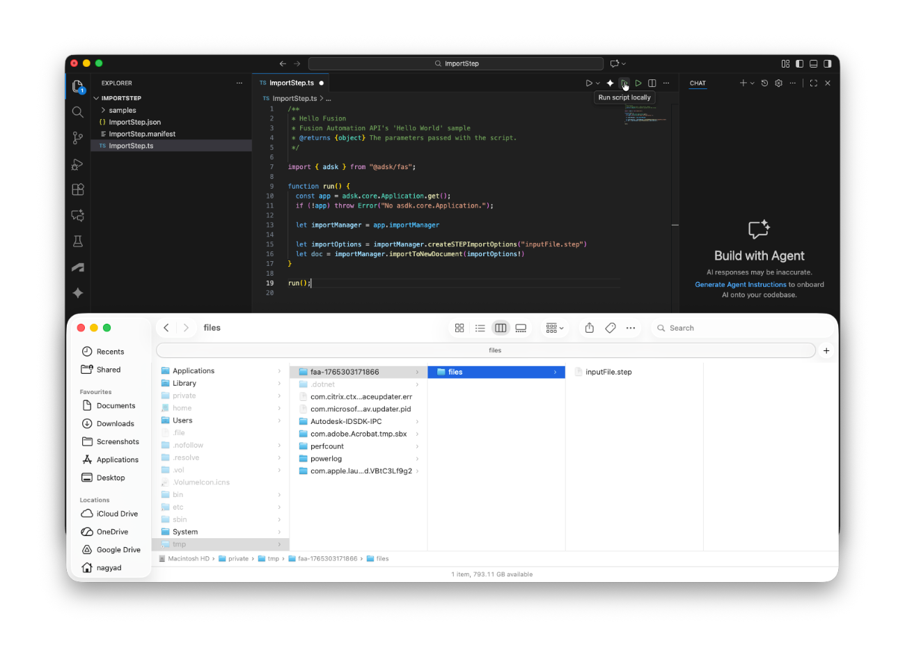 Use local files with the Fusion Automation API extension in VS Code | Autodesk Platform Services